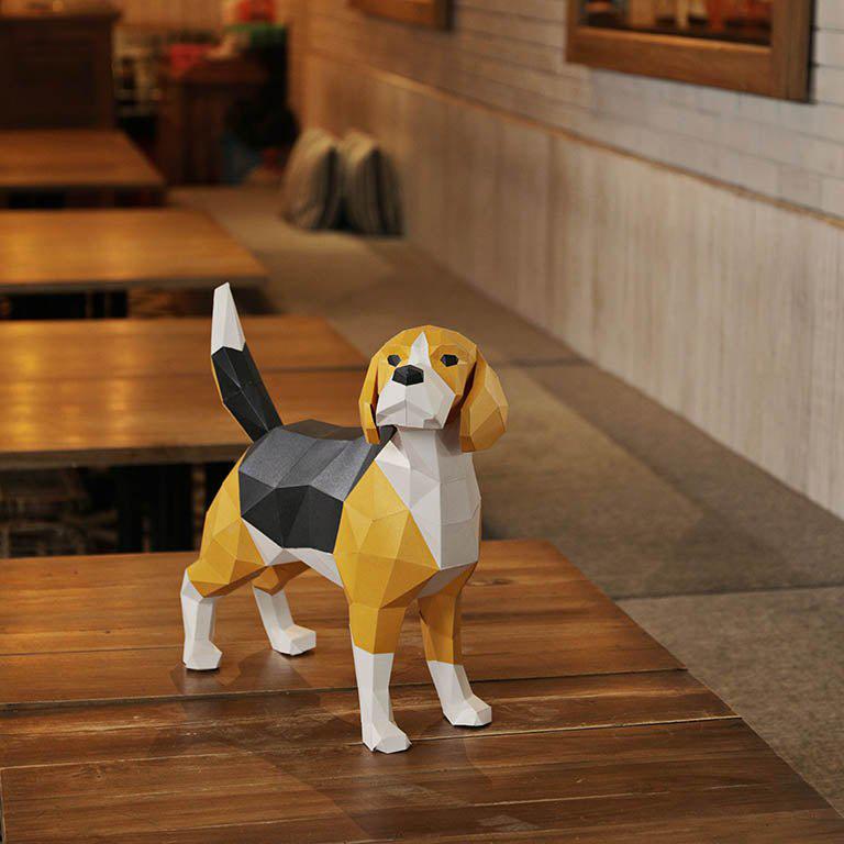 Beagle 3D Papercraft Kit - Animal Trophy Statue, Beagle Dog Figure Low ...