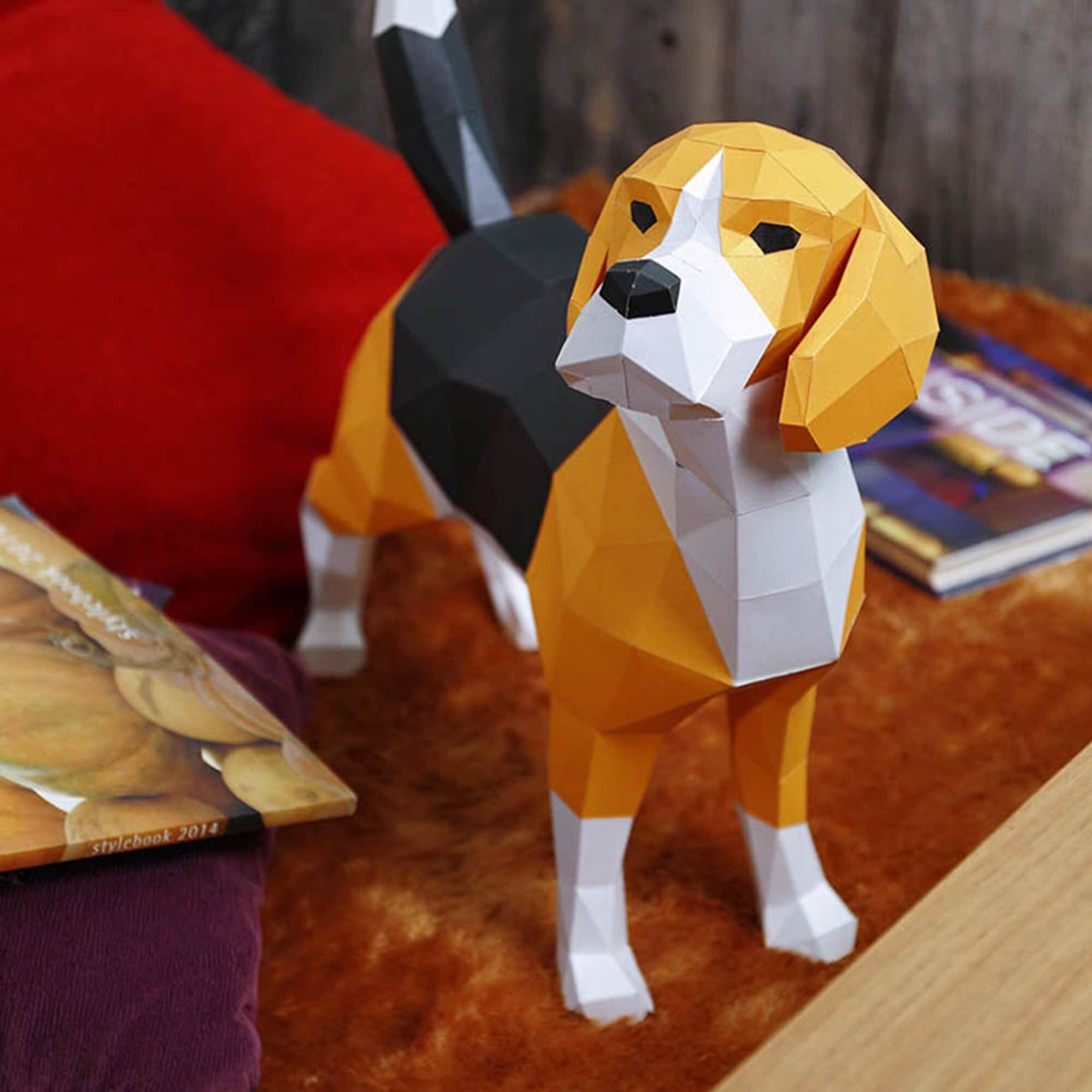 Beagle 3D Papercraft Kit Animal Trophy Statue, Beagle Dog Figure Low ...