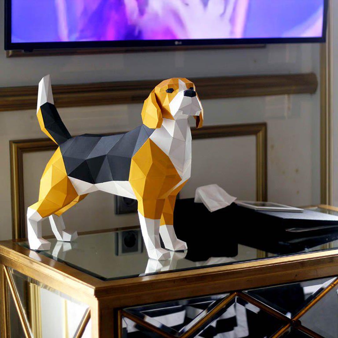 Beagle 3D Papercraft Kit - Animal Trophy Statue, Beagle Dog Figure Low ...