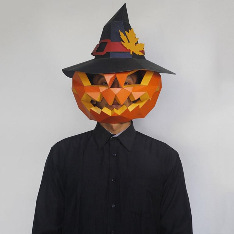 Pumpkin Mask 3D - Papercraft Low Poly, DIY Paper Mask Kit | Jack O ...