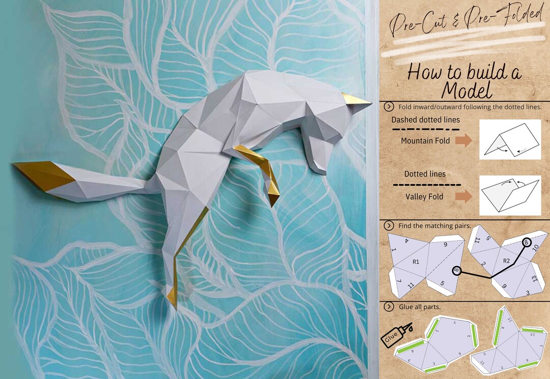 Fox Pounce 3D Papercraft Kit - Animal Wall Art Decor, Low Poly Paper ...