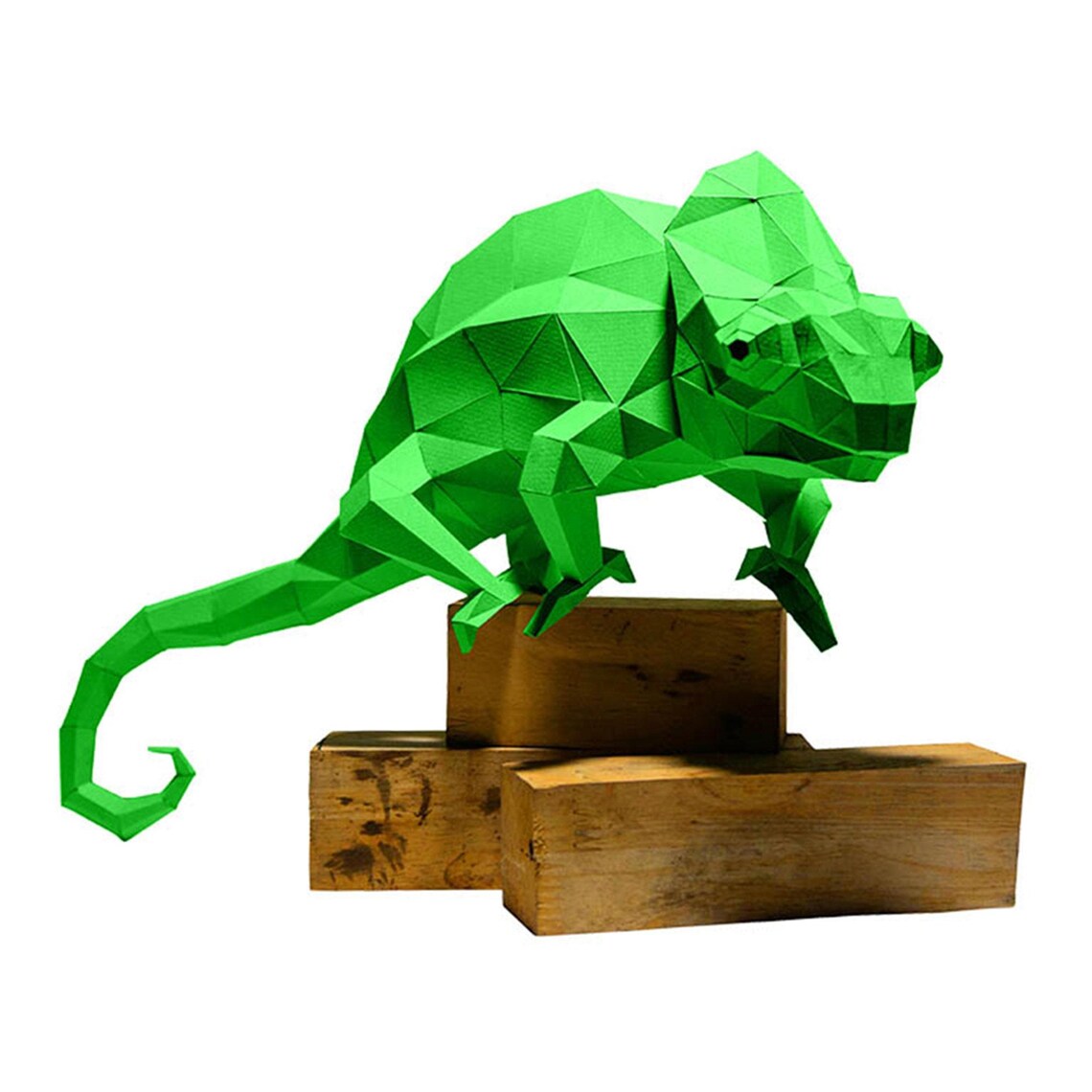 Chameleon 3D Papercraft Kit - Animal Trophy Statue, Green Lizard Figure ...