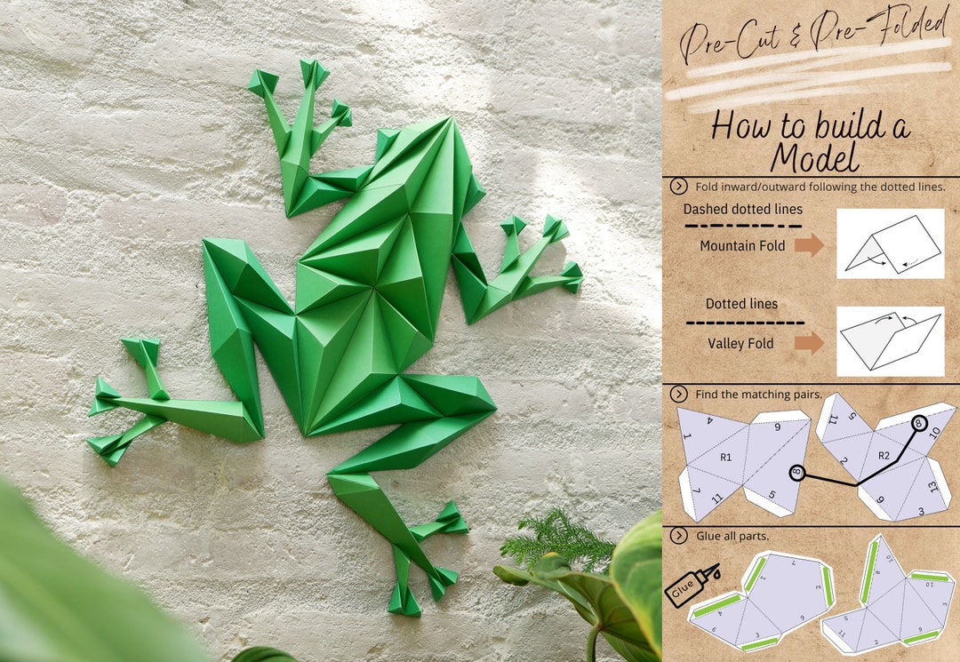 Frog 3D Papercraft Kit Animal Wall Art Decor, Low Poly Paper Craft ...
