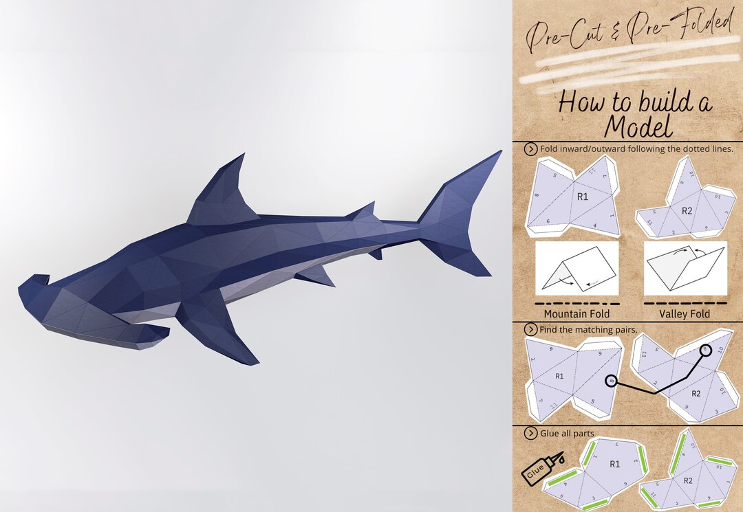 Hammerhead Shark 3D Papercraft Kit Animal Trophy Statue - Etsy Österreich