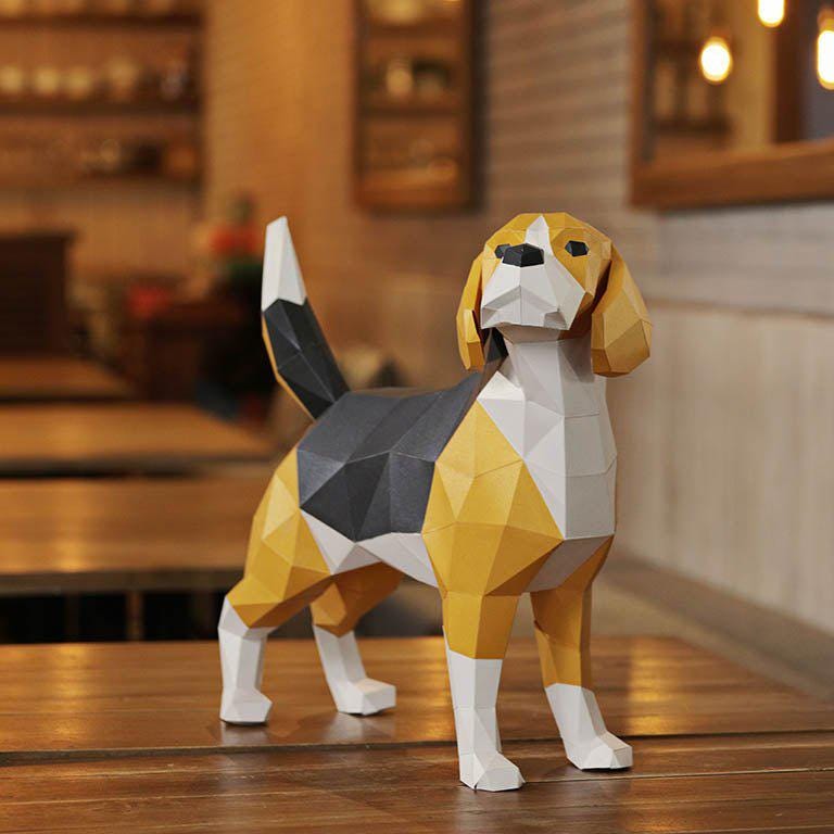 Beagle 3D Papercraft Kit - Animal Trophy Statue, Beagle Dog Figure Low ...