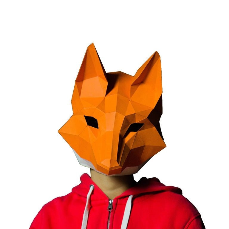 Fox Mask Papercraft Kit 3D Low Poly, Paper Mask Fox Head Pepakura Model ...