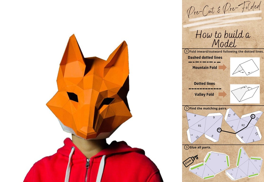 Fox Mask DIY Paper Head Mask Kit, Pre-cut & Pre-folded - Etsy