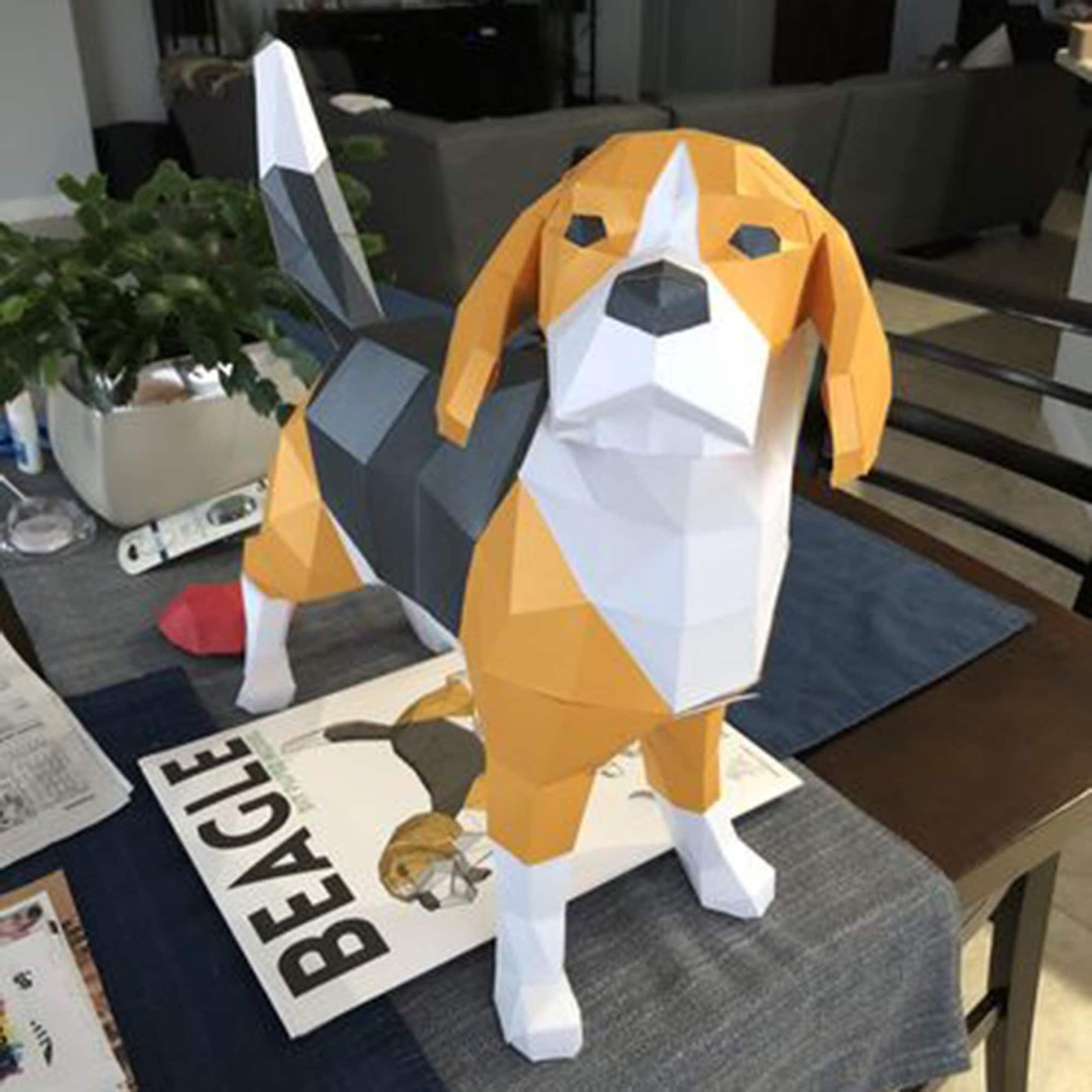 Beagle 3D Papercraft Kit Animal Trophy Statue, Beagle Dog Figure Low ...