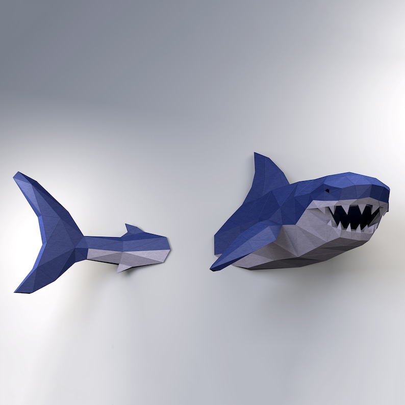 Shark 3D Papercraft Kit Animal Wall Art Decor Low Poly - Etsy