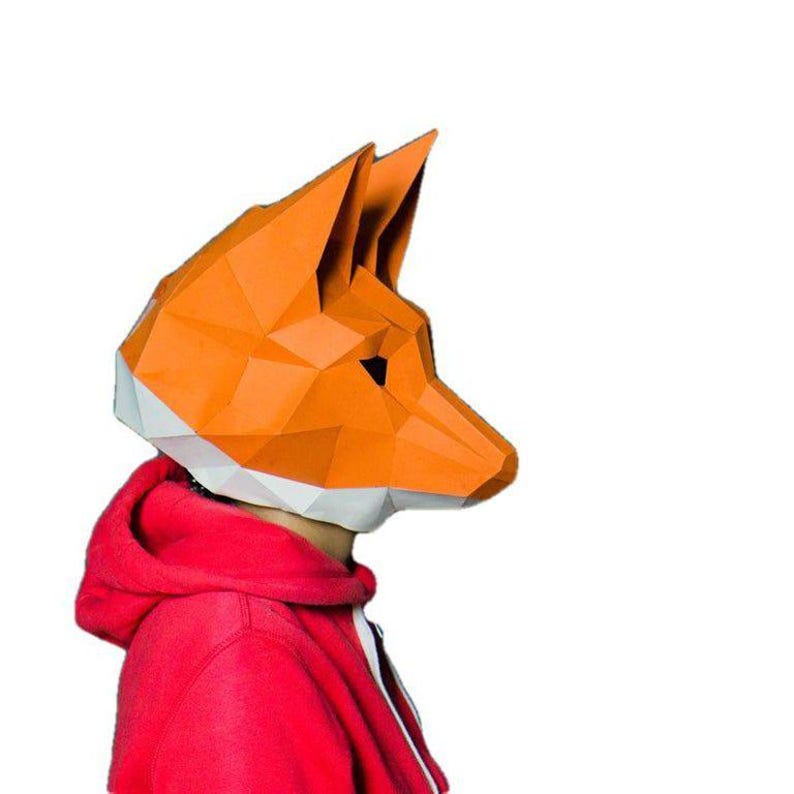 Fox Mask Papercraft Kit - 3D Low Poly, Paper Mask | Fox Head Pepakura ...