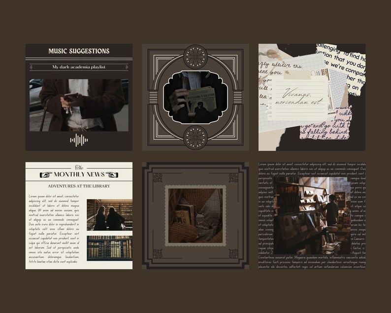 Dark Academia Instagram Post Templates for Canva Old Classic | Etsy
