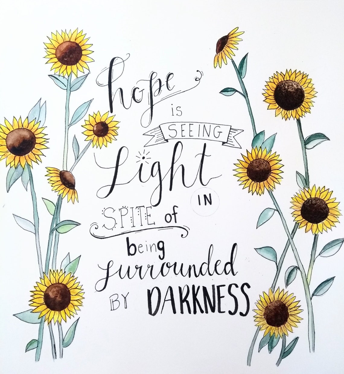 Positive Quote Art, Sunflowers, Hope is Seeing Light, Wall Artwork ...