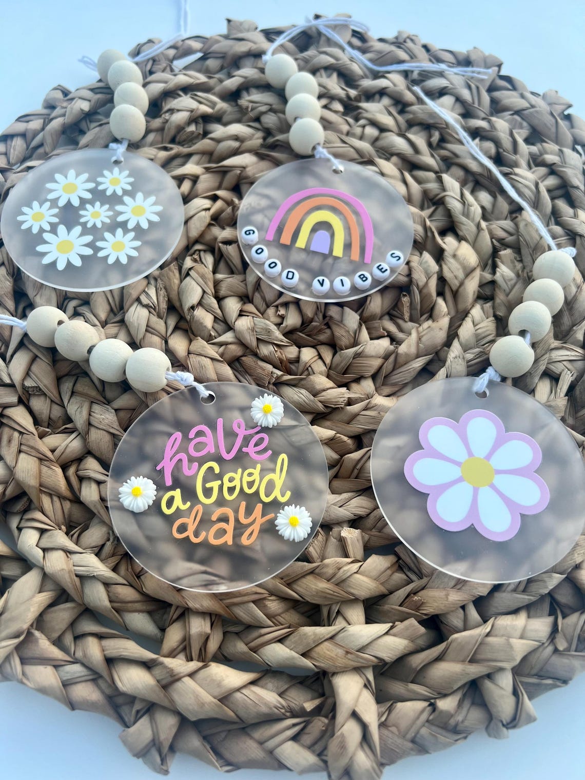 Acrylic Car Charm | Retro Motivational Floral Car Charm | Hanging ...