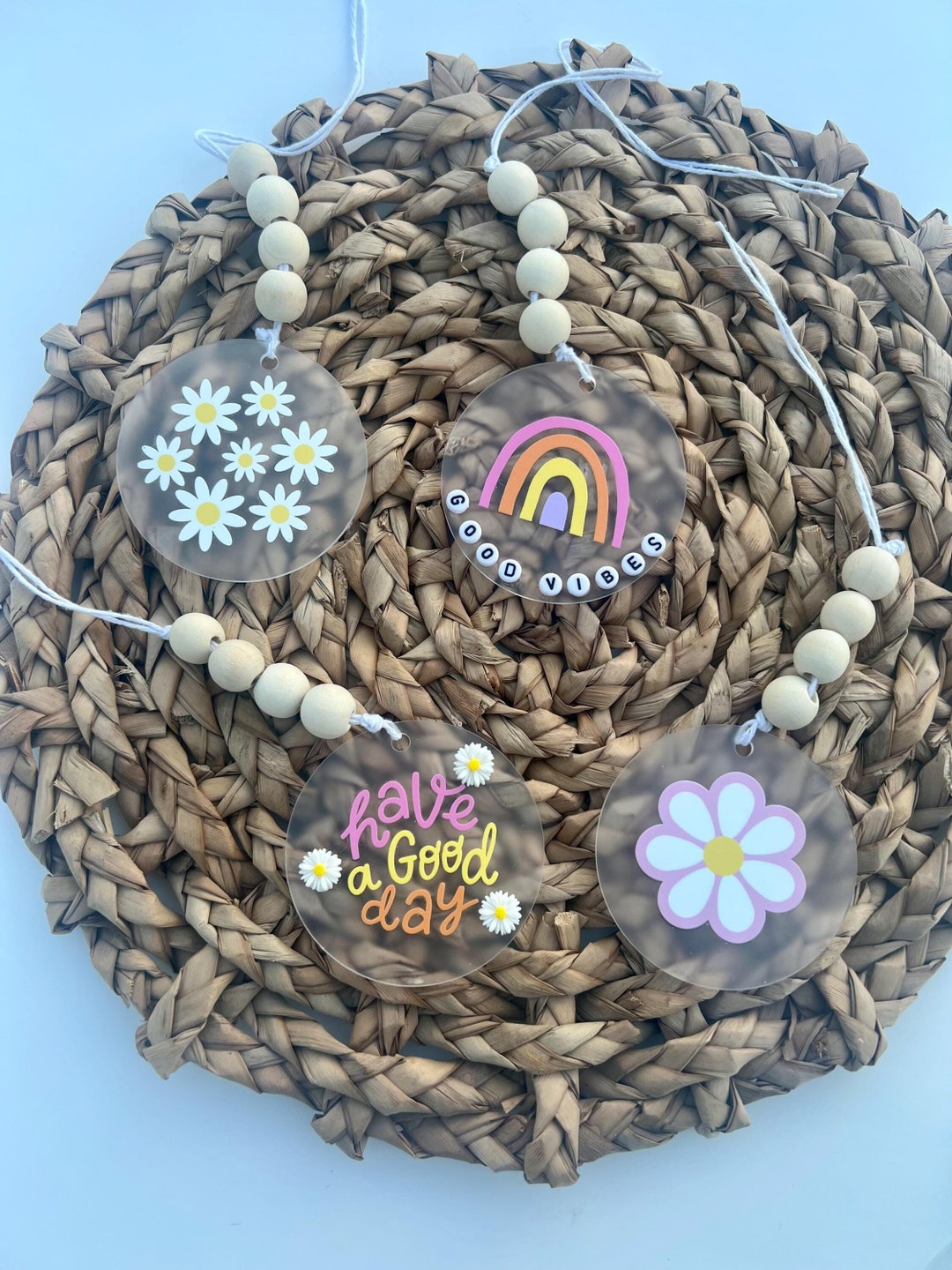 Acrylic Car Charm | Retro Motivational Floral Car Charm | Hanging ...