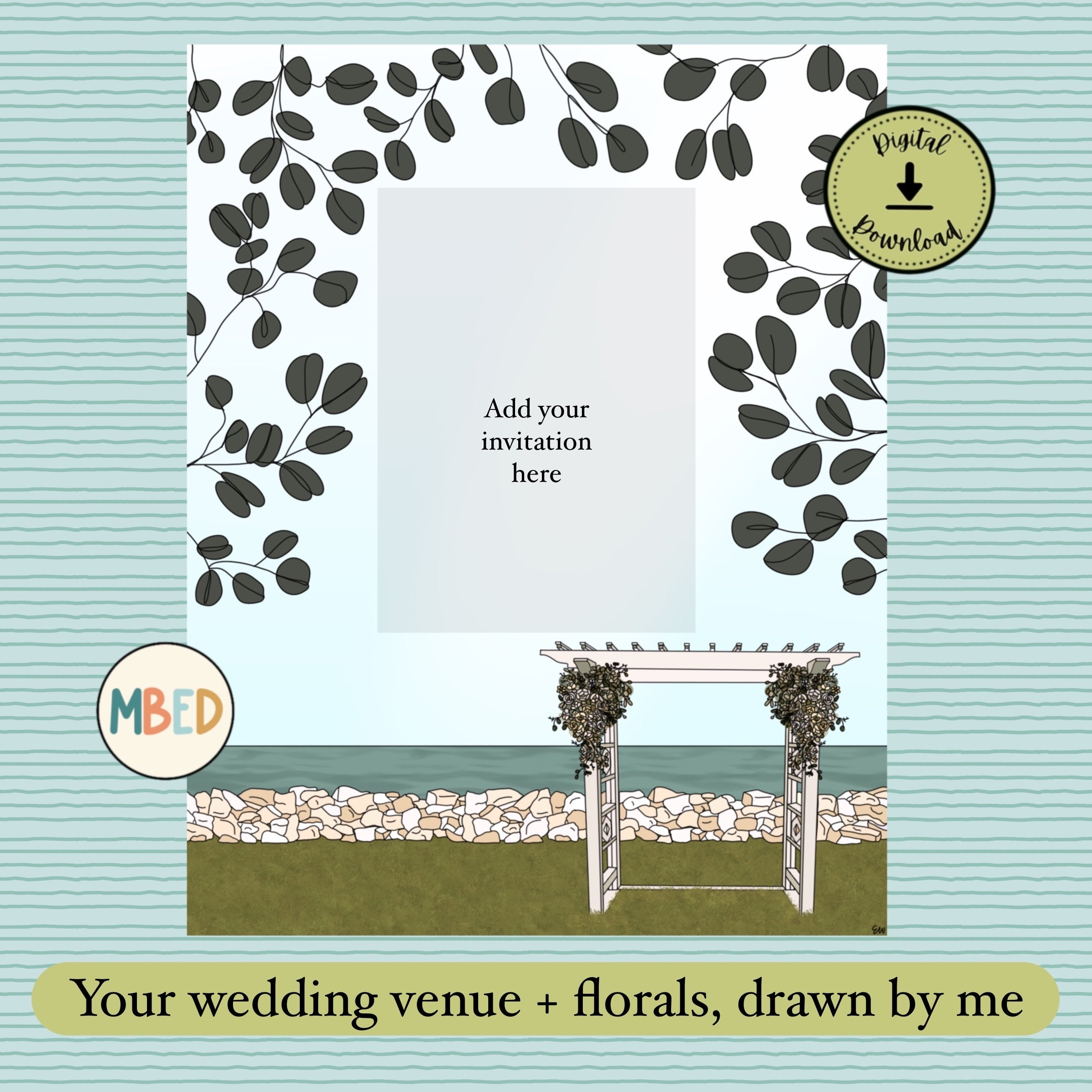 Custom Wedding Venue Drawing With Wedding Invite Anniversary Wedding ...