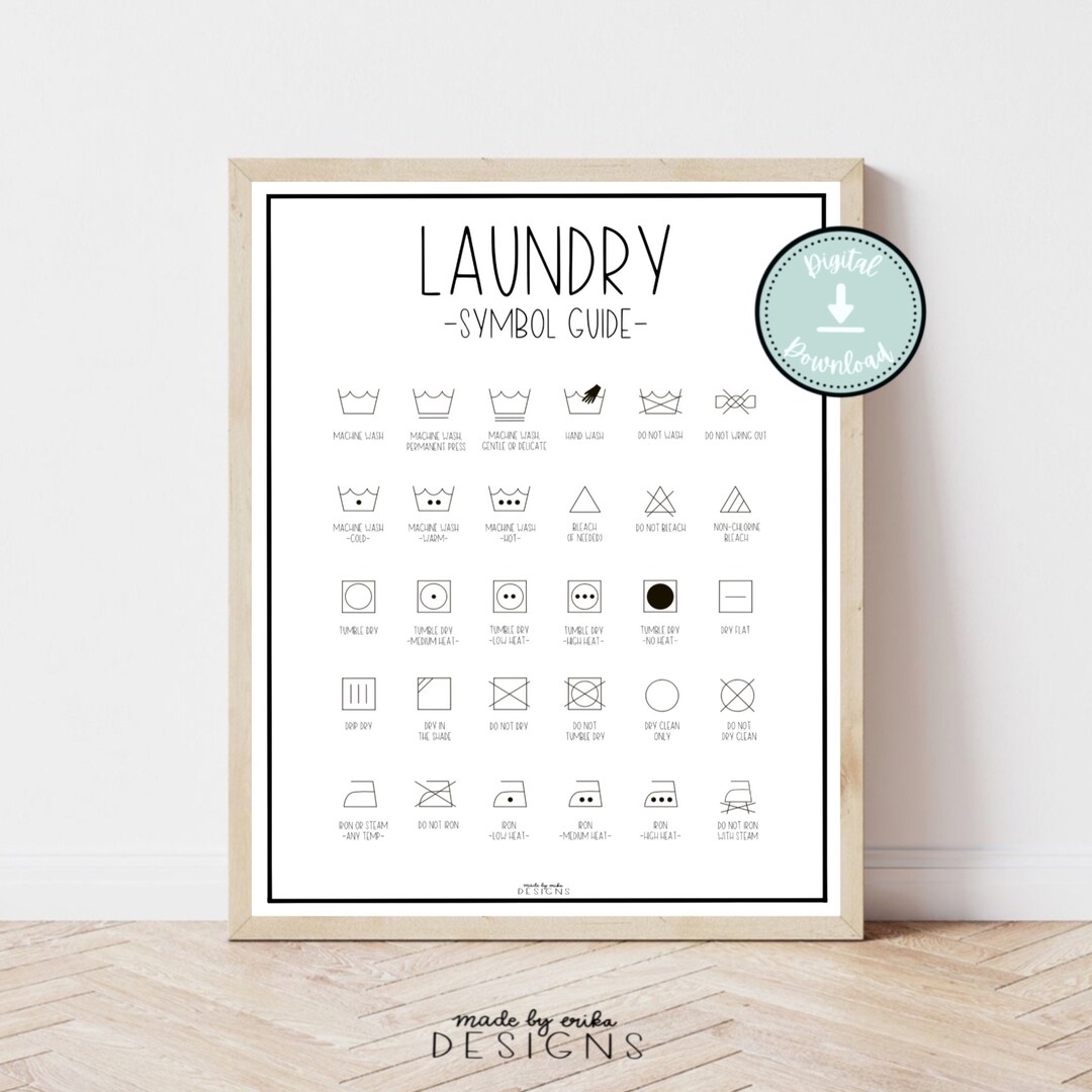 Laundry Poster / Washing and Drying Symbol Guide / 8x10in / PDF / JPEG ...