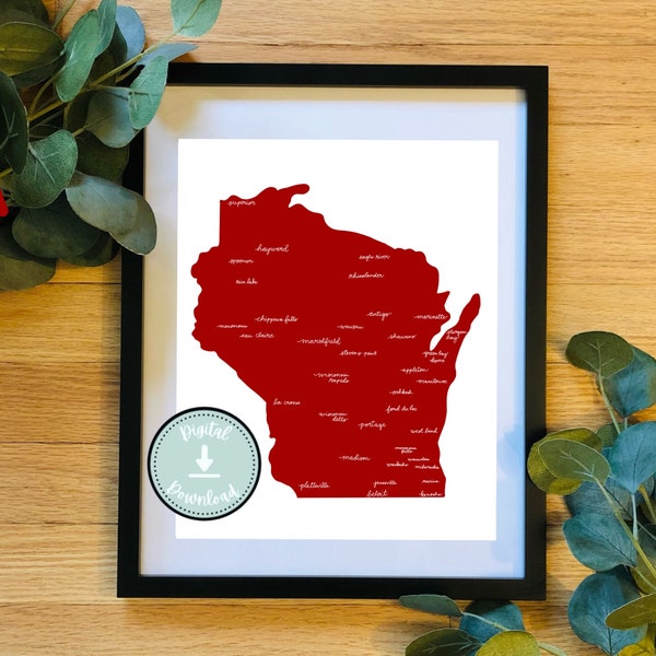 Wisconsin Map Cities - Etsy