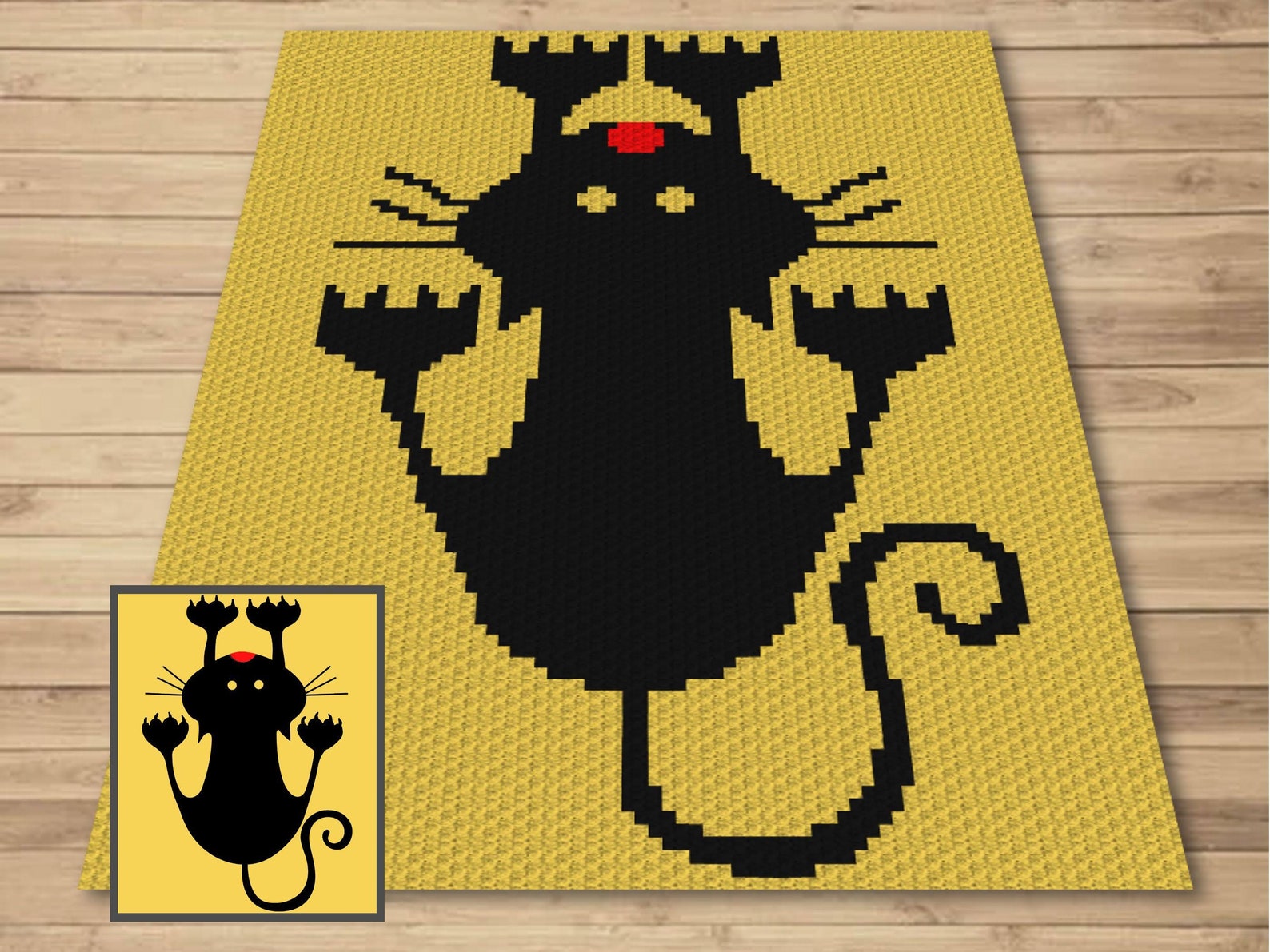 Black Cat Hanging on Graph and Pattern C2C & Tapestry Crochet - Black ...