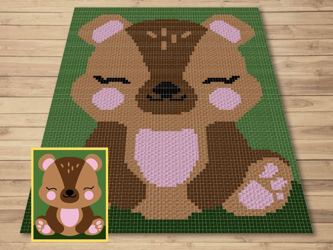 Cute Baby Bear Graph & Pattern C2C and Tapestry Crochet - Bear Blanket ...