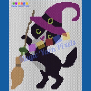 Halloween Black Cat Witch Graph and Pattern C2C & Tapestry Crochet- Cat ...