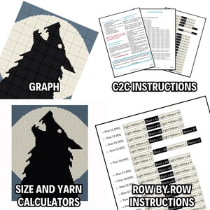 Wolf Howling at Moon Graph and Pattern C2C & Tapestry Crochet - Wolf ...