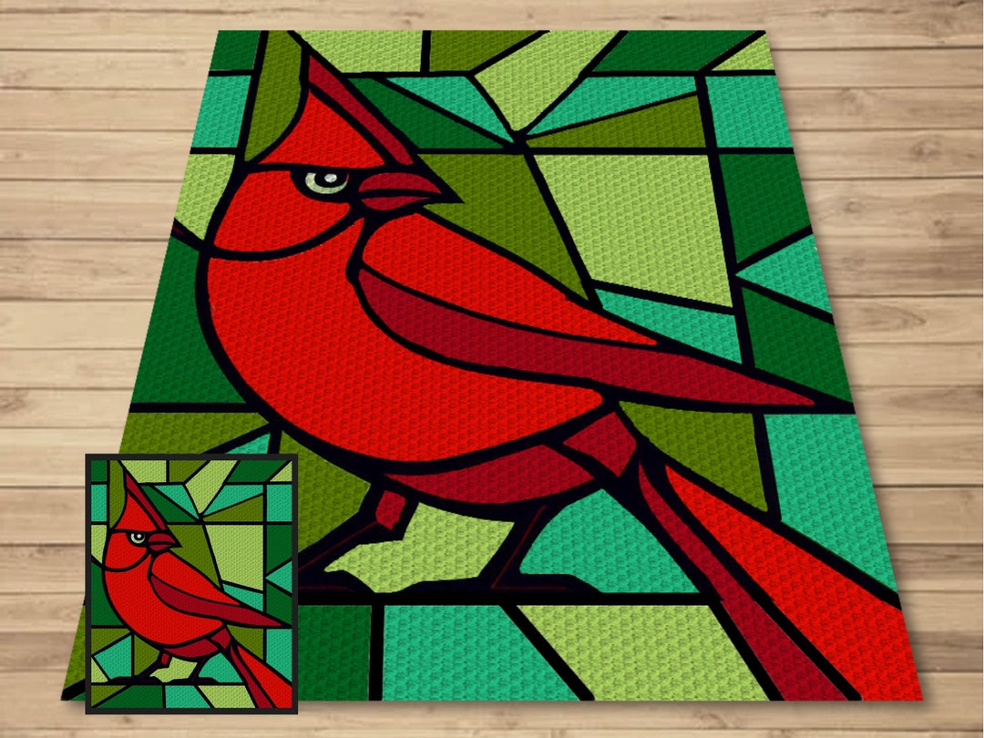Christmas Cardinal Stained Glass Graph + Pattern C2C & Tapestry Crochet ...