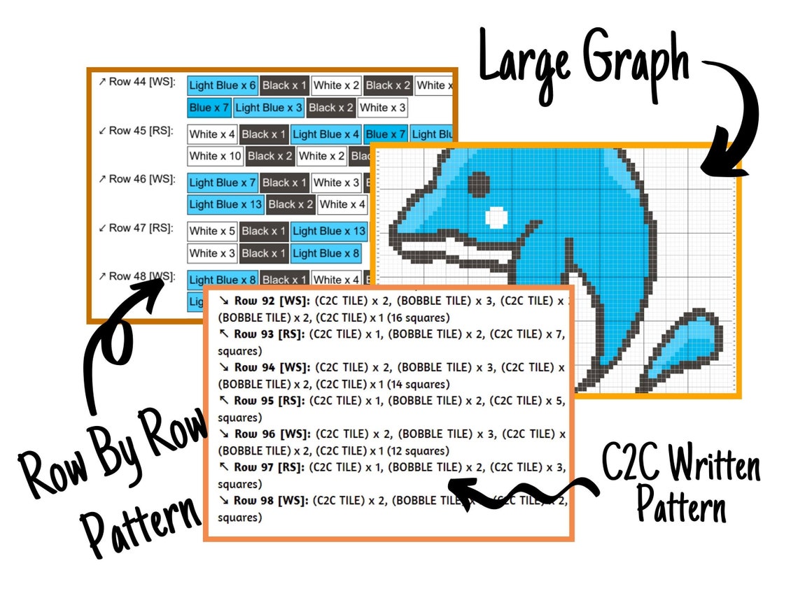 Jumping Dolphin Splash Graph and Pattern C2C & Tapestry - Etsy UK
