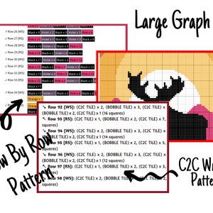 Moose Silhouette in Sunset Graph & Pattern C2C Tapestry Crochet Moose ...