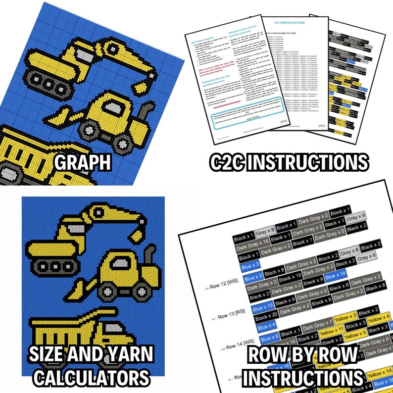 Construction Vehicles Crochet Pattern | C2C Tapestry Blanket (PDF ...