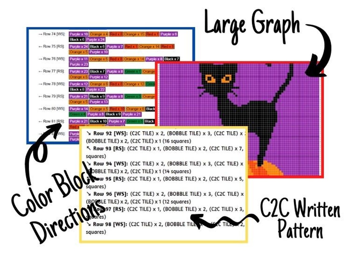 Halloween Black Cat on Pumpkin Graph Written Pattern for C2C - Etsy