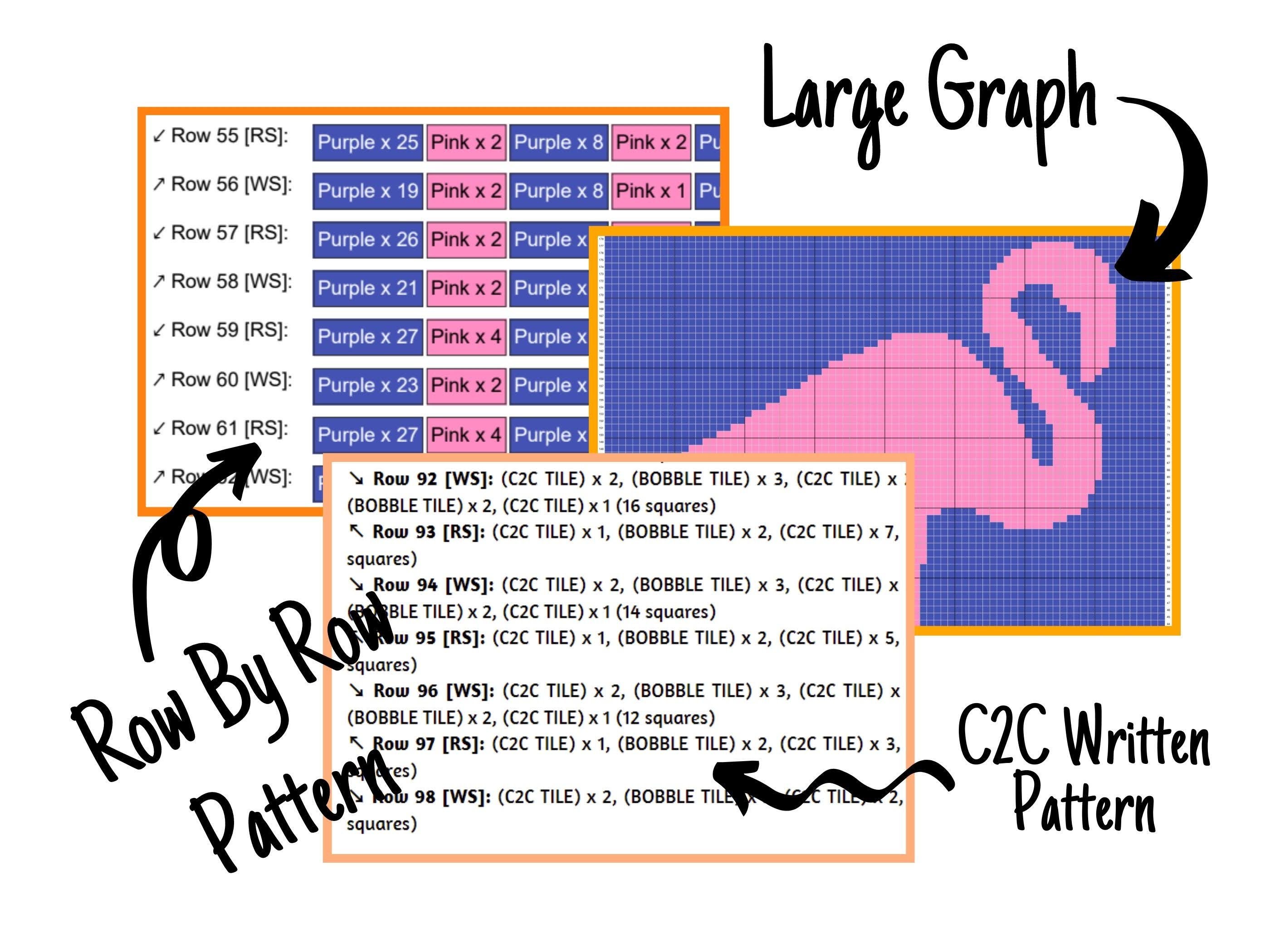 Pink Flamingo Outline Graph and Pattern C2C & Tapestry Crochet - Etsy