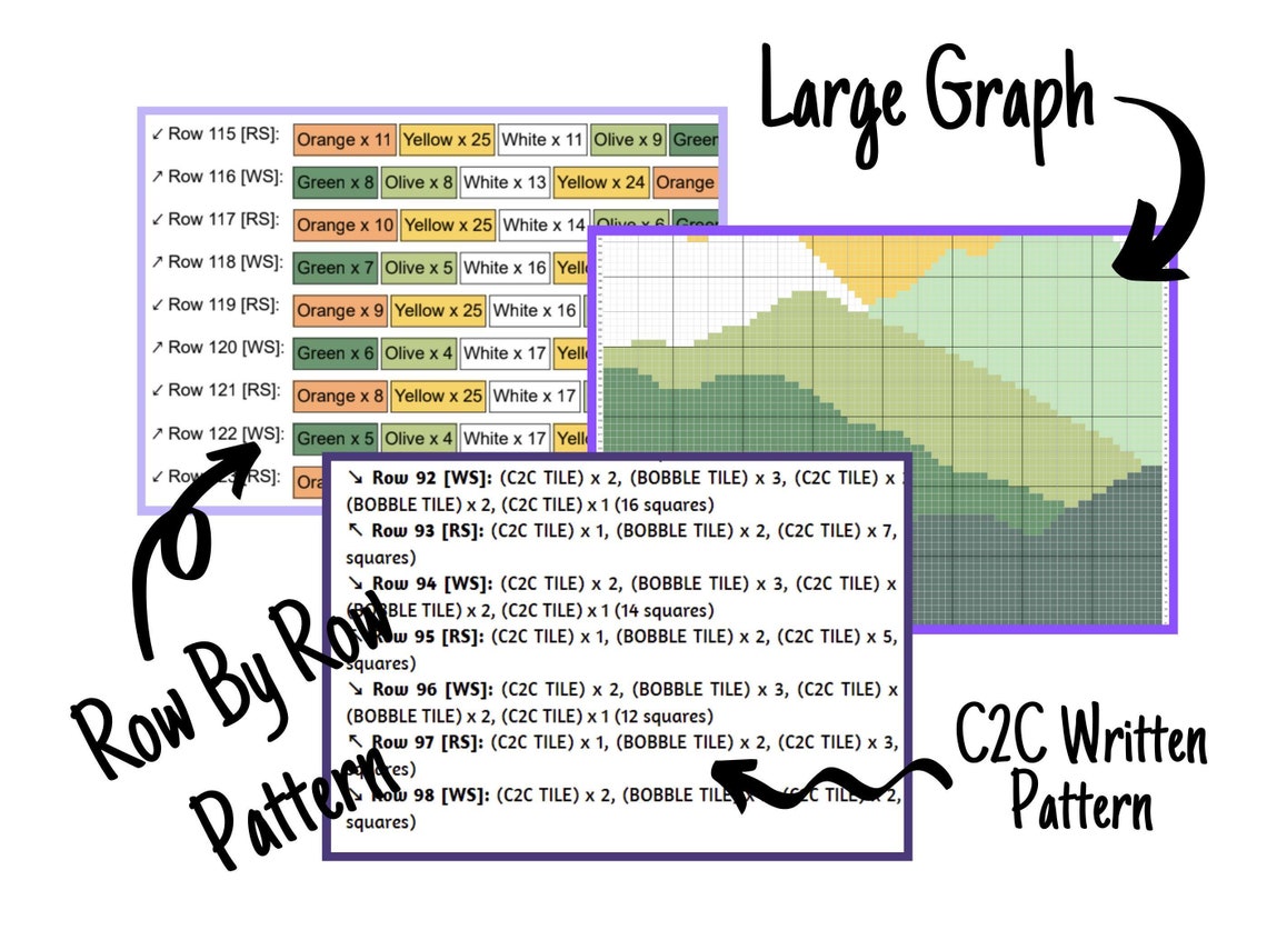 Mountain Landscape Graph and Pattern C2C & Tapestry Crochet - Boho ...