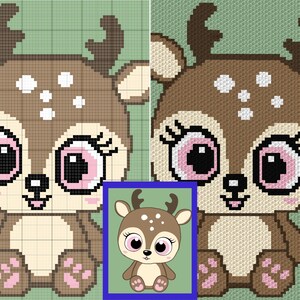 Kawaii Baby Deer Graph and Pattern C2C & Tapestry Crochet - Deer ...