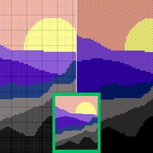 Mountain Sunset Graph and Pattern C2C & Tapestry Crochet - Boho Sunset ...