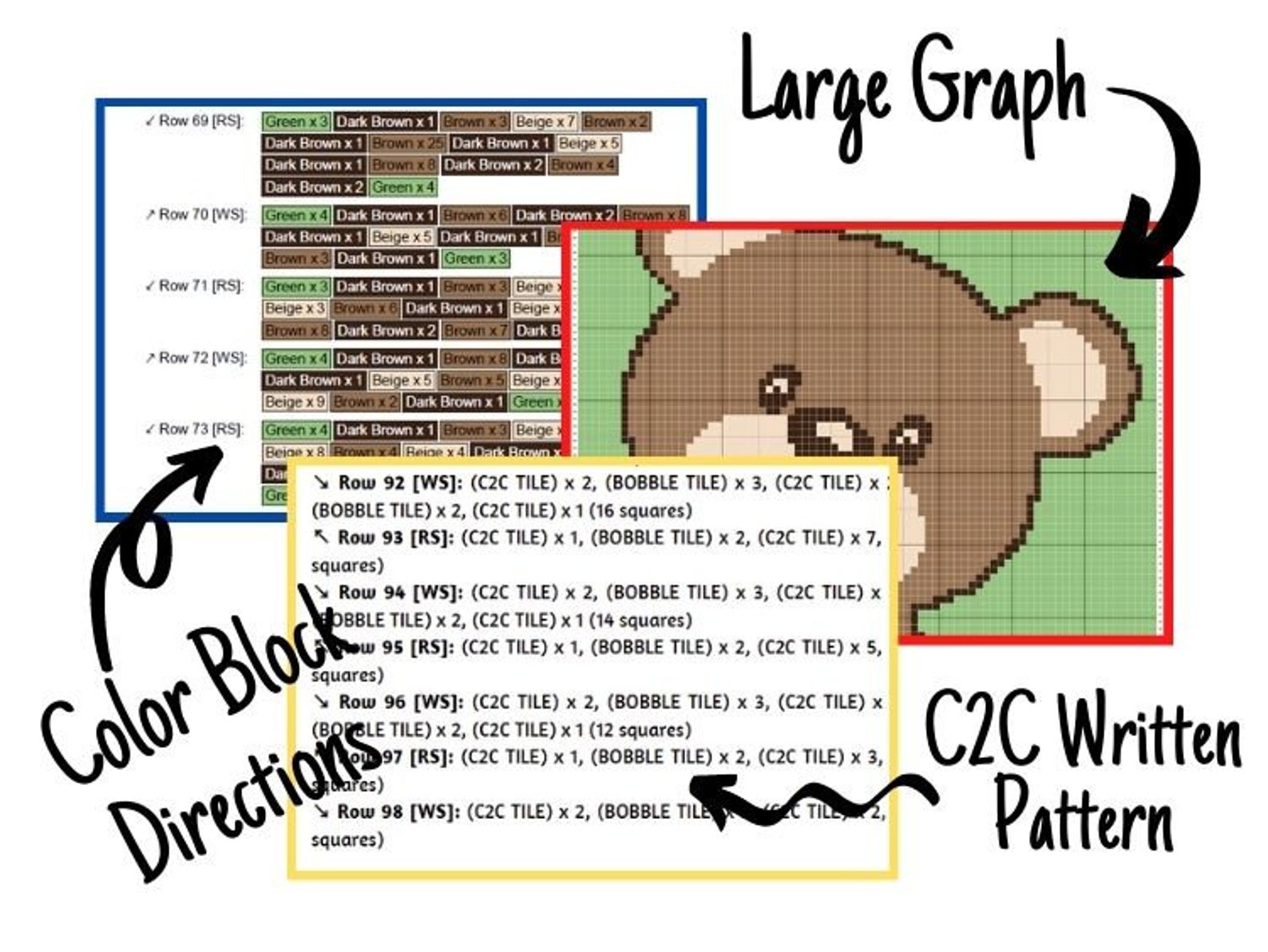 Cute Teddy Bear Graph Written Pattern for C2C & Tapestry - Etsy
