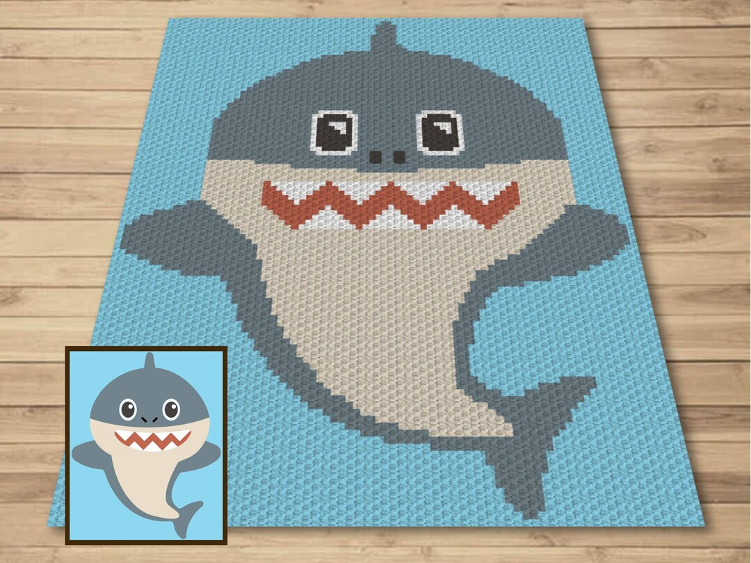 Cute Baby Shark Graph and Pattern C2C & Tapestry Crochet- Great White ...