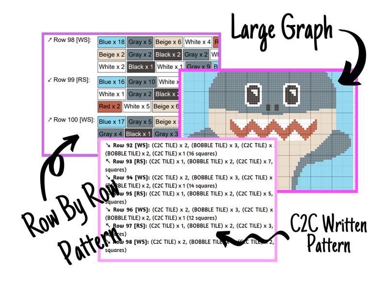 Cute Baby Shark Graph and Pattern C2C & Tapestry Crochet - Etsy