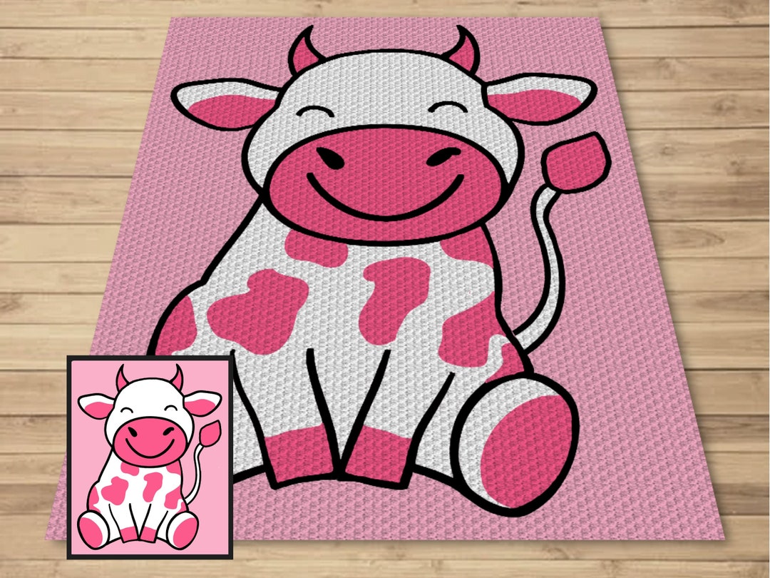 Cute Strawberry Cow + Written Pattern for C2C & Tapestry Crochet - Cow ...