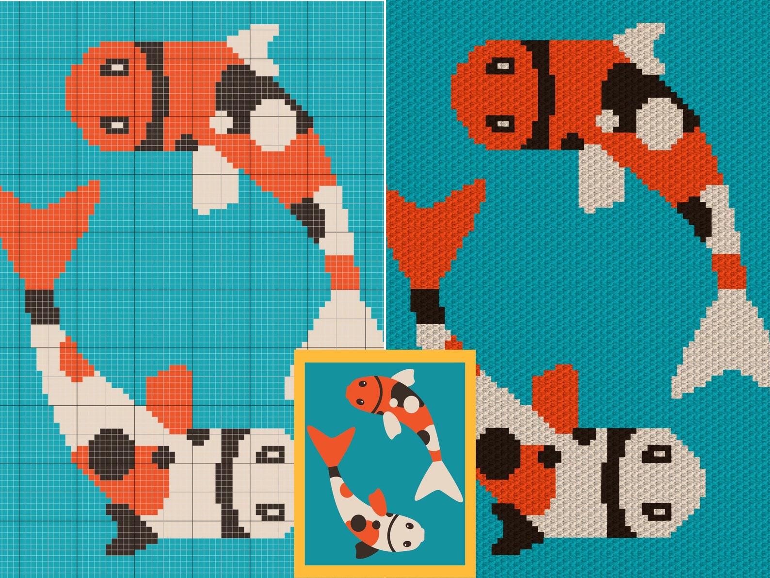 Chinese Koi Fish in Pond Graph and Pattern C2C & Tapestry Crochet Fish ...