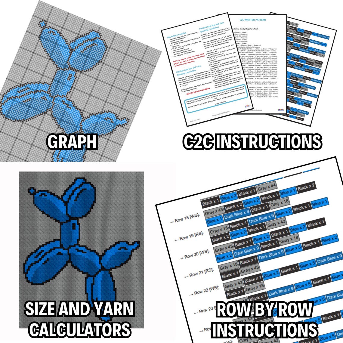 Balloon Dog Crochet Pattern – C2C & Tapestry Graph + Written (PDF ...