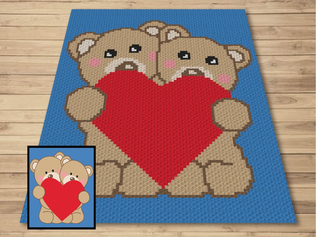 Valentines Teddy Bears Graph and Pattern C2C & Tapestry Crochet ...