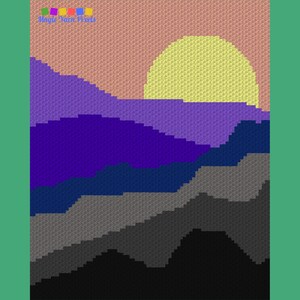Mountain Sunset Graph and Pattern C2C & Tapestry Crochet - Boho Sunset ...