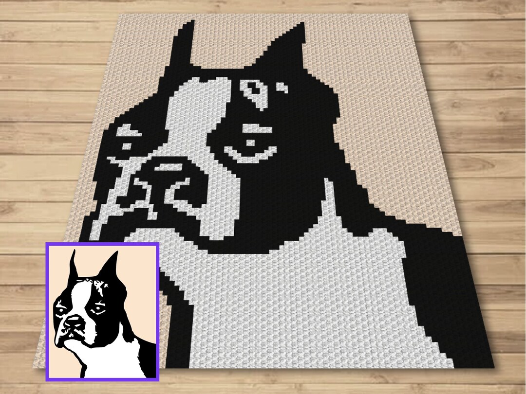 Boston Terrier Graph + Written Pattern for C2C & Tapestry Crochet ...