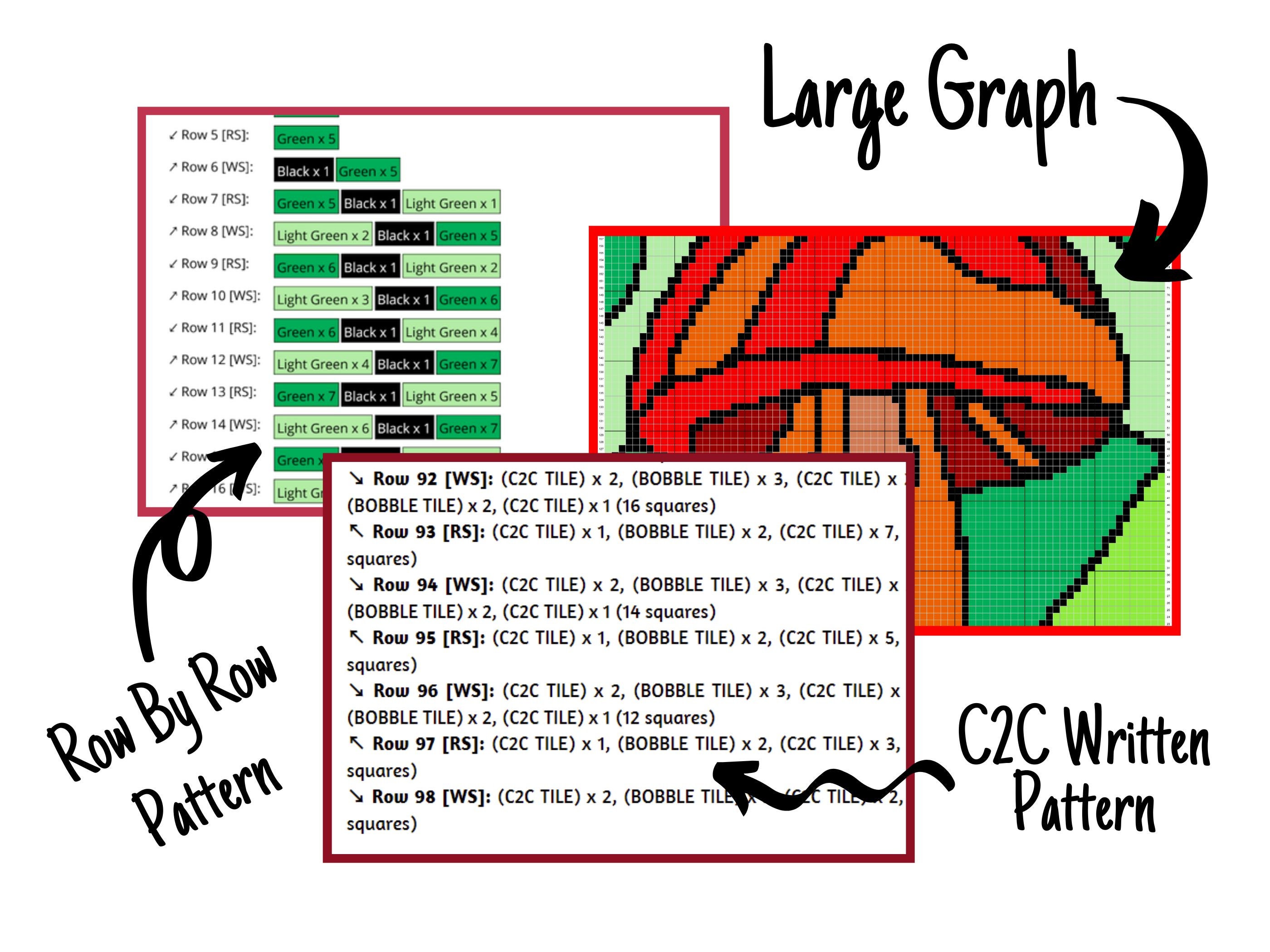 Stained Glass Mushroom Graph and Pattern C2C & Tapestry Crochet ...