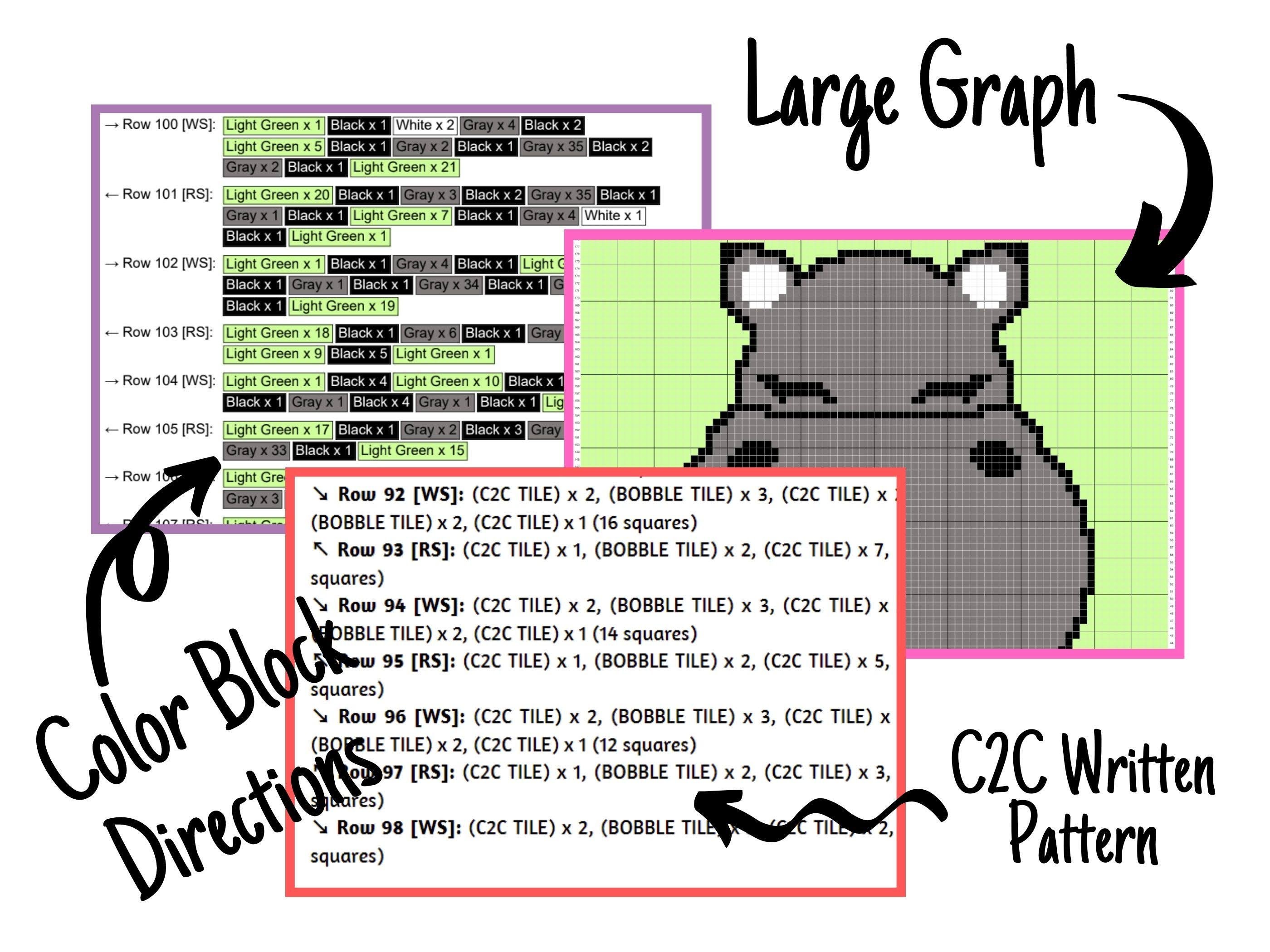 Cute Baby Hippo Graph & Pattern C2C and Tapestry Crochet-hippo - Etsy