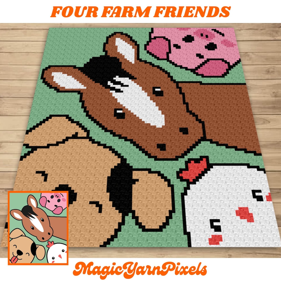 Farm Animal Friends Afghan Graph & Pattern C2C Tapestry Crochet - Farm ...