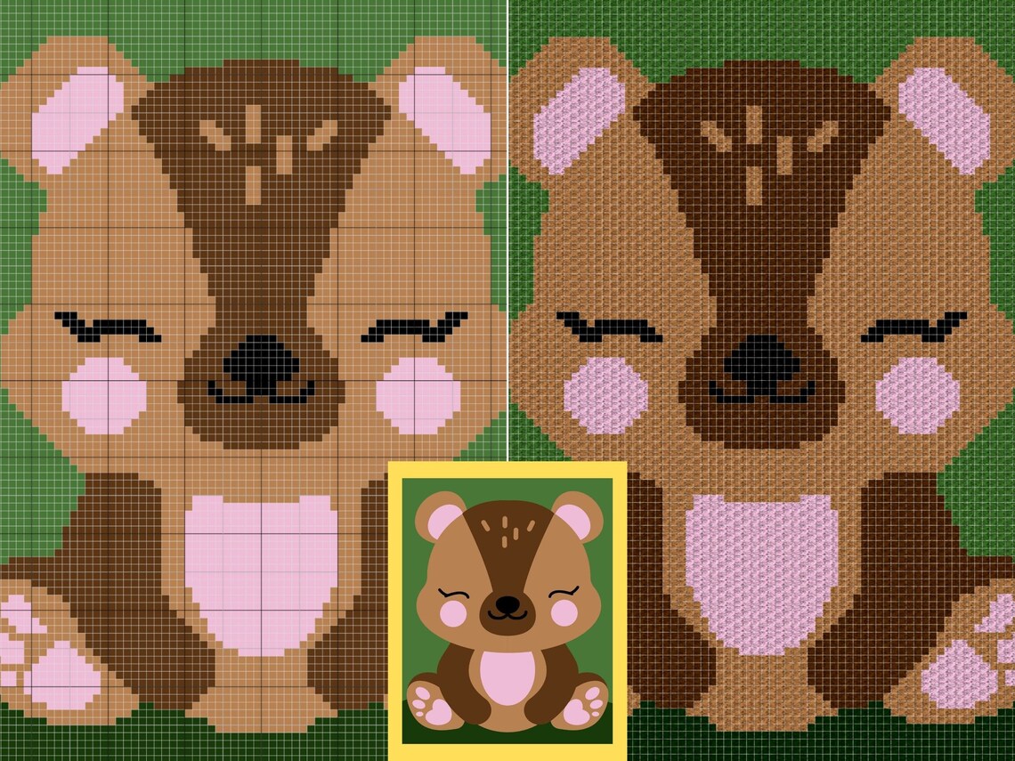 Cute Baby Bear Graph & Pattern C2C and Tapestry Crochet Bear - Etsy UK