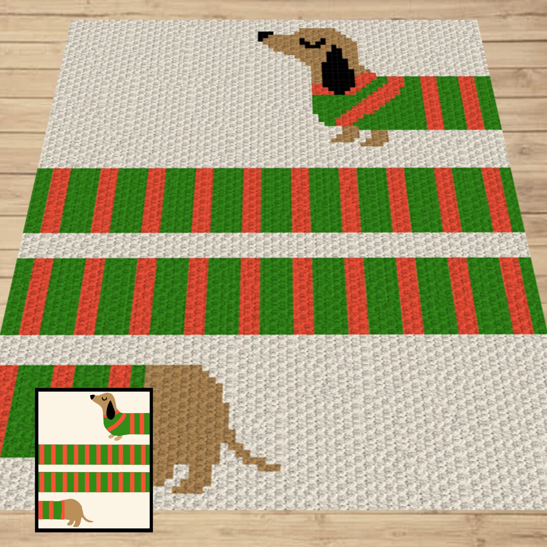 Long Sausage Dog Stripes Graph + Pattern C2C and Tapestry Crochet Puppy ...