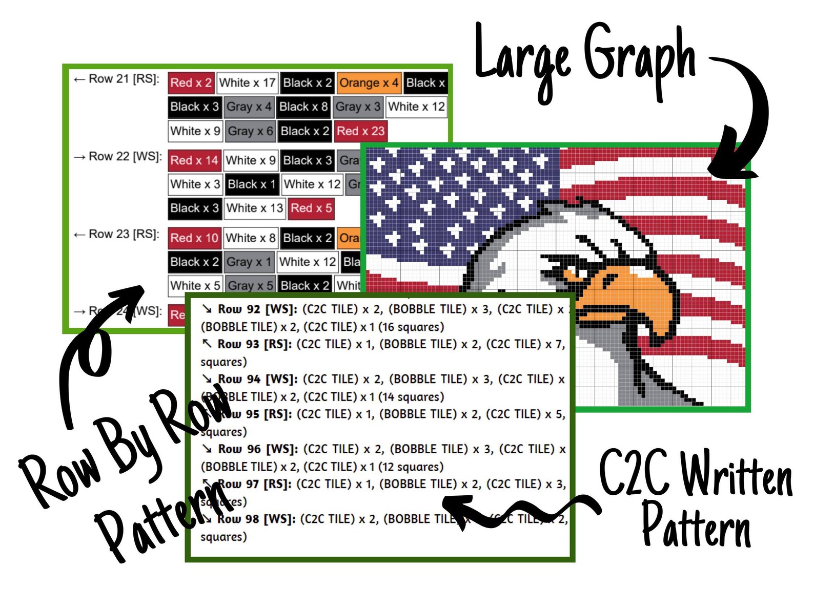 USA Flag Bald Eagle Crochet Pattern - C2C Tapestry Blanket (PDF Pattern ...