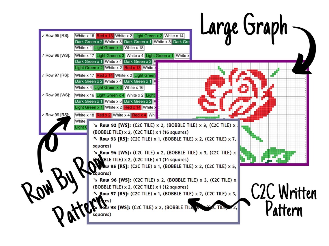 Red Rose Graph and Pattern C2C & Tapestry Crochet Rose - Etsy